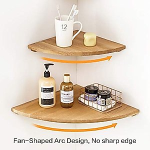 Corner Shelf, 16inch Oak Solid Wood Floating Shelf Display Shelf Round Edging Wall Mount Speaker Shelf Display Rack Organizer