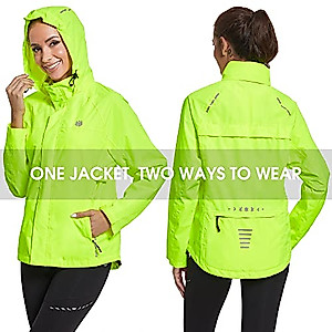 FitsT4 Sports Women's Waterproof Cycling Running Jackets Mesh Lined Rain Jacket Lightweight Bike Windbreaker with Hood Fluorescent Yellow Size S