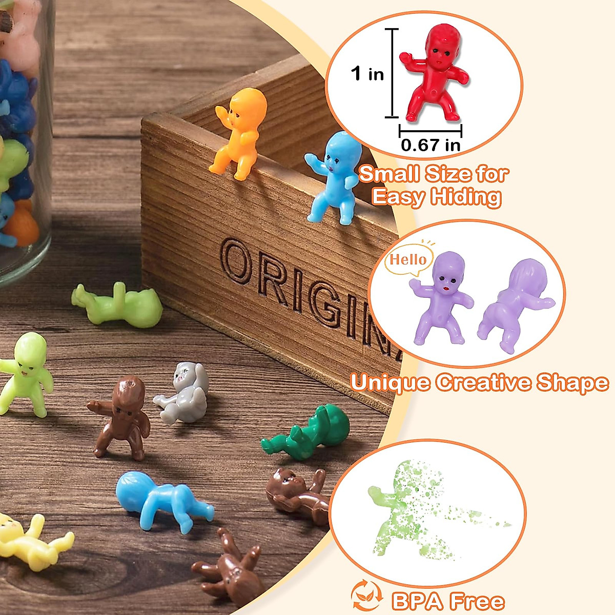 ZYFLSQ 120 Mini Plastic Babies, 12 Colors Tiny Plastic Babies Figurines 1 Inch Mardi Gras King Cake Babies Bulk, Fun Tiny Babies for King Cake & Ice Cubes Baby Shower Game