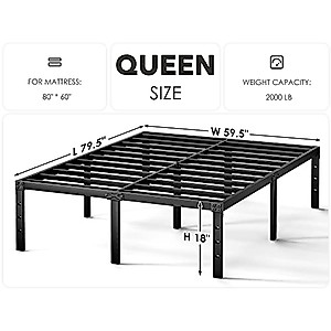 QEROMY 18-Inch Queen-Bed-Frame, Metal Platform Bed Frame Queen Size, Quick & Easy Assembly, Heavy Duty Bed Frame No Box Spring Needed, Noise-Free, Black