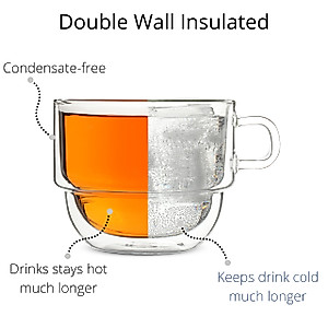 BTaT- Stackable Insulated Coffee Mugs, 4 Pack 12 oz(350 ml), Ideal for Hot and Cold Drinks, Stackable Cappuccino Cups, Double Wall Glass Coffee Cups, Tea Cups, Latte Cups, Latte Mug