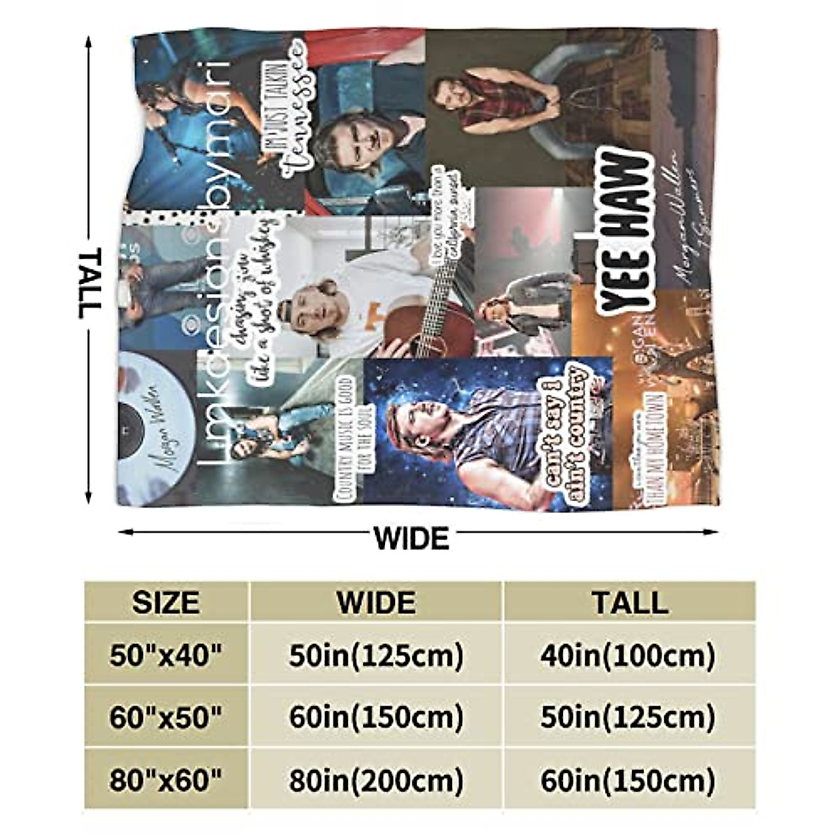 Morgan Wallen Merchandise Blanket Ultra-Soft Blanket Collage Singer Blanket Flannel Blanket Portable Throw Blanket for Living Room Couch Sofa Car Fans Gift 60x50 in