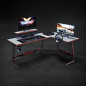 DESINO L Shaped Gaming Desk 59 inch Computer Coner Desk PC Wirting Table Gamer Workstation for Home Office, Gray
