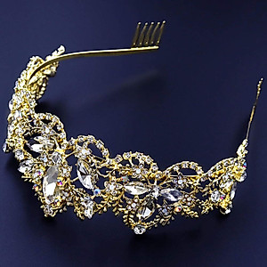 NODG Gold Tiaras Crowns for Women Girls Tiara with Comb Baroque Crystal Crowns for Bridal Queen Princess Girls at Wedding Birthday Pageant Party