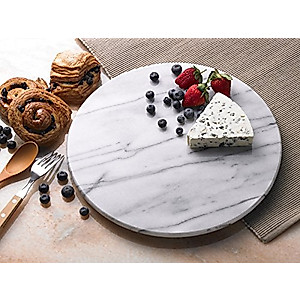 Creative Home Natural Marble Round Serving Board Charcuterie Board Cheese Dessert Bread Serving Platter For Kitchen Baking Party Serving, 12" Diam. x 1" H, Off-White (color may vary)