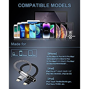 2Pack iPhone Headphone Adapter, [Apple MFi Certified] Lightning to 3.5mm Headphone/Earphone Audio Aux Jack Adapter iPhone Aux Adapter Dongle for iPhone 14 13 12 11 Pro Max Plus Mini XR XS 8 iPad iPod