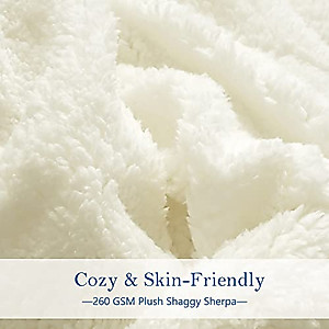 EASELAND Soft Faux Fur and Sherpa Shaggy Throw Blanket, Reversible Warm Thick Fleece Fuzzy Shag Throws, Luxury Furry Plush Fluffy Decorative Cozy Blankets for Couch Sofa Bed Chair, Ivory,90×90 inches