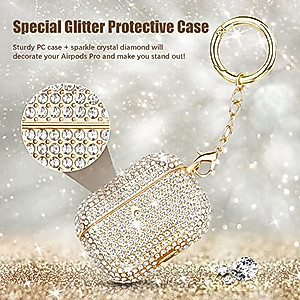 Case for AirPods Pro 1st Generation, Filoto Bling Crystal PC AirPod Pro Case Cover for Women Girls, Cute Air Pod Pro Protective Accessories with Lobster Clasp Keychain (Gold)