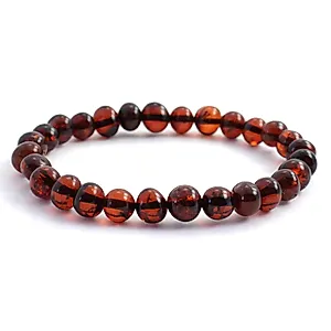 TipTopEco Baltic Amber Adult Stretch Bracelet for Men or Women - 6.3 Inches Long - Polished Beads (Cherry, 6.3 inches)