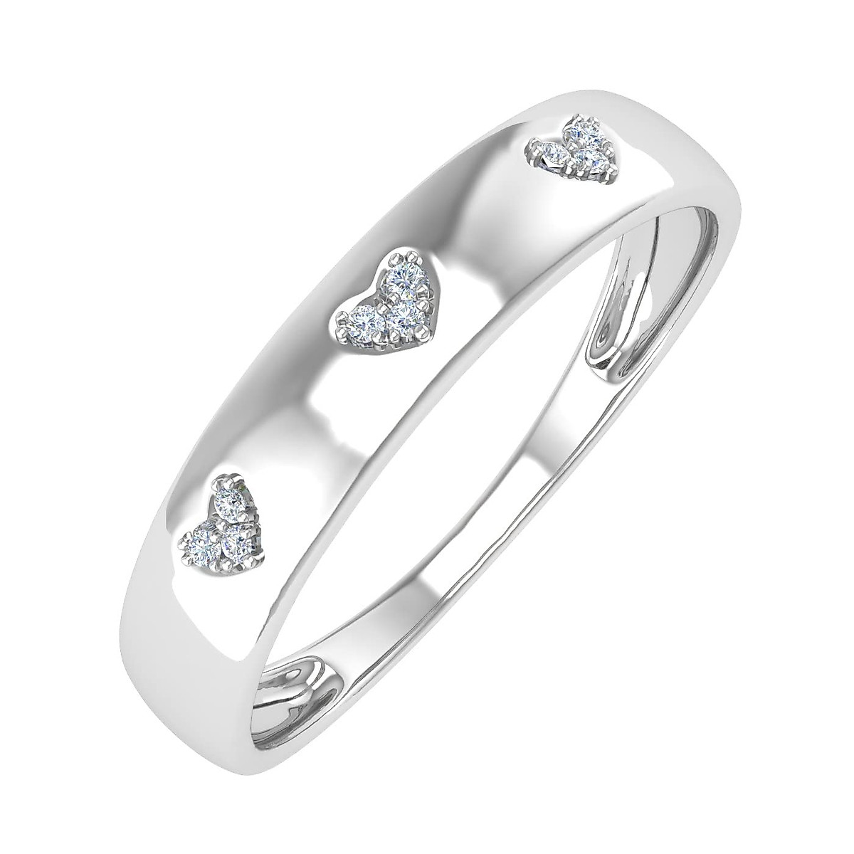 0.03 Carat Diamond Heart Wedding Bands in 10K White Gold (Ring Size 7)