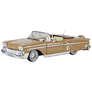Toy Cars 1958 Chevy Impala Convertible Lowrider Light Brown with Cream Interior Get Low Series 1/24 Diecast Model Car by Motormax 79025