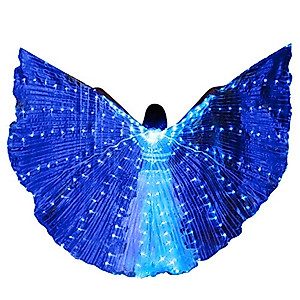 Cegduyi Women LED Belly Dance Angel Isis Wings Dancing Wings Colorful Butterfly Wings with Telescopic Stick