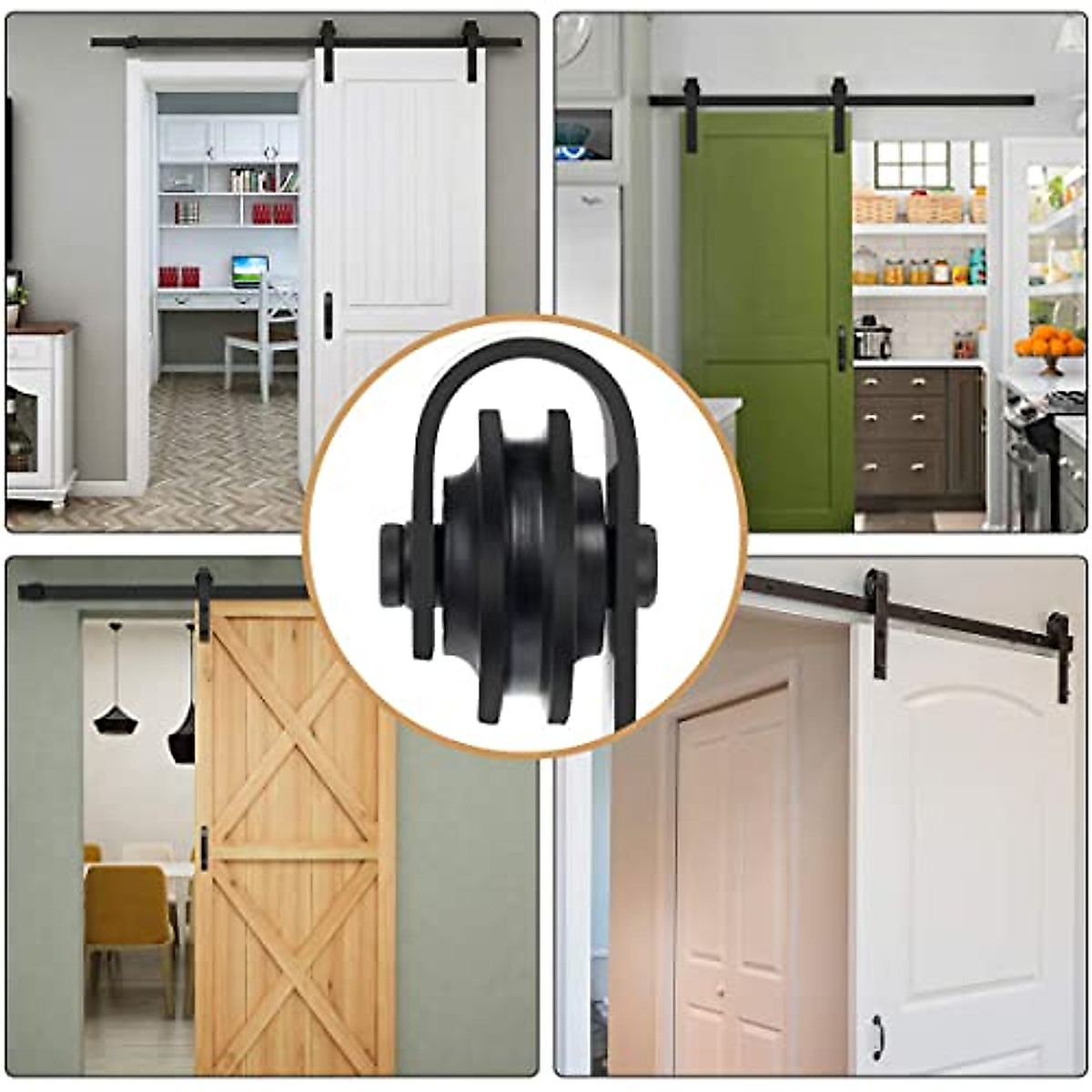 Signstek Sliding Barn Door Hardware Kit 6.6 FT Heavy Duty-Smoothly and Quietly- Easy to Install with Door Hook and 2 Handles - Fit 1 3/8-1 3/4" Thickness – Black (J Shape Hanger)