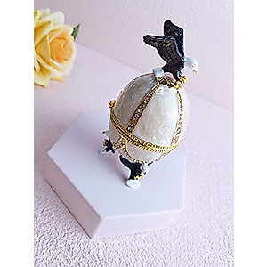 Furuida Easter Egg Eagle Trinket Box Hinged Enameled Ornament Decorative Jewelry Ring Store Box Hand-Painted Craft Gifts for Home Decor (White)