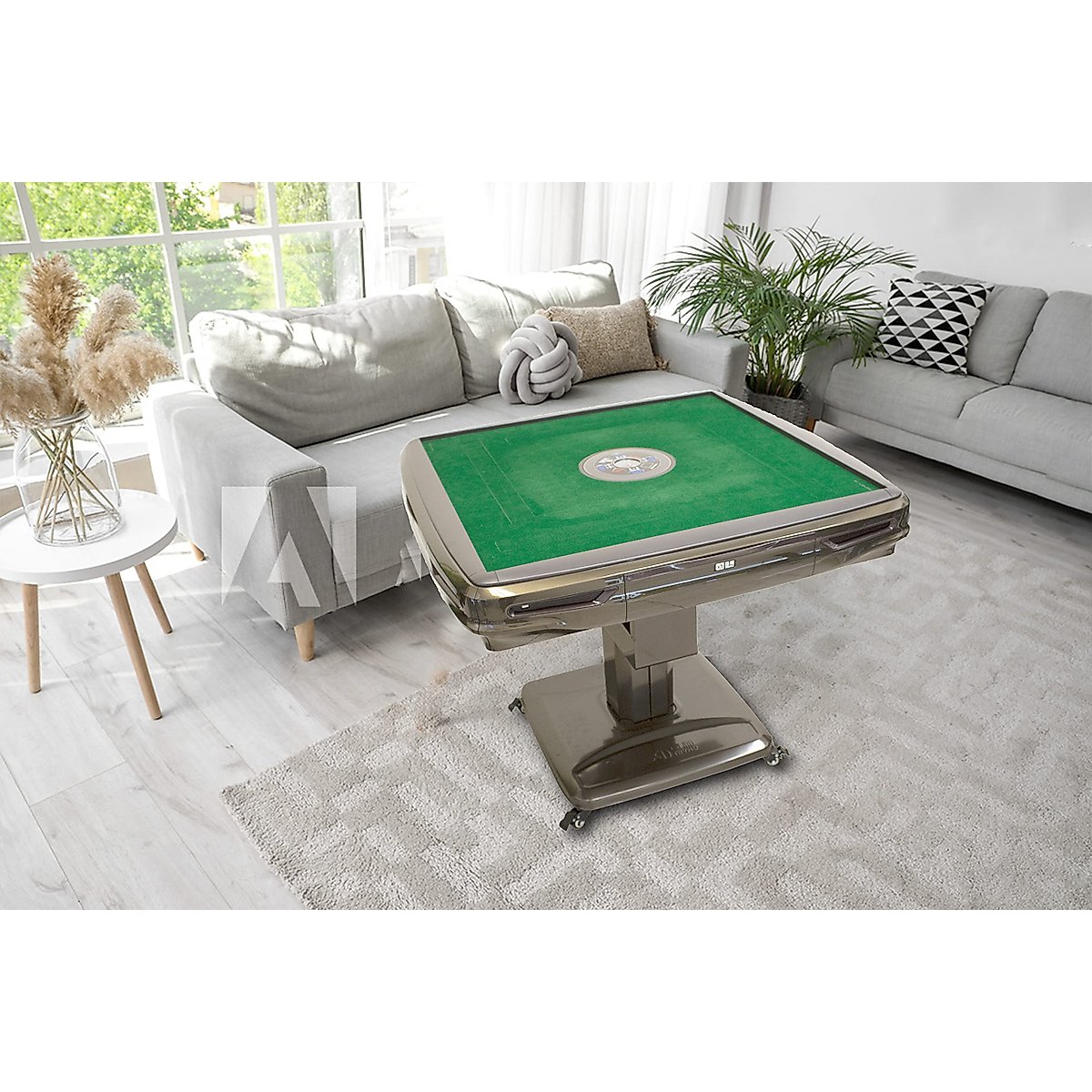 TRYHO Tornado Automatic Mahjong Table Gray Ultra-Thin Pedestal Folding Style with Tiles 宣和 超薄电动麻将桌 Electric Mah Jongg More Rounds No More Shuffling (44mm, Numbered Tiles)