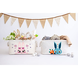 Kazulo Pink Bunny Easter Basket For kids, Rectangle Rabbit Basket, Easter Basket for Girls, Egg Hunt Bag For Boys and Girls,, Kids Easter Basket, Bunny Basket (Pink Bunny)