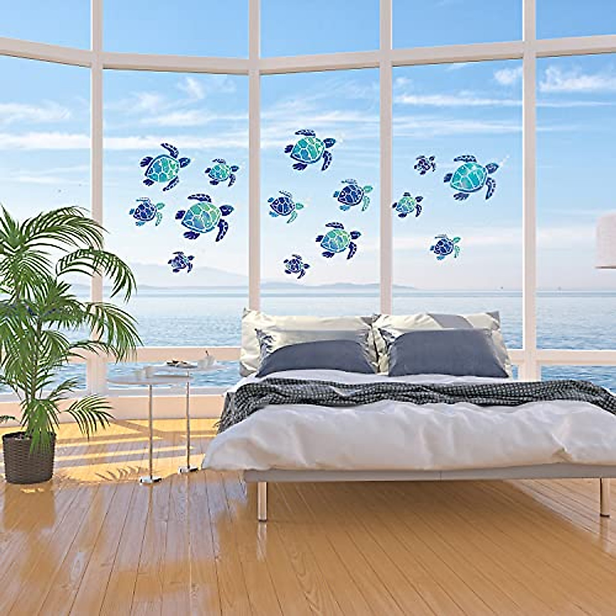 24 Pieces Sea Turtle Wall Decals Ocean Bathroom Decor Stickers Beach Sea Turtle Wall Stickers Waterproof Turtle Bubbles Ocean for Kids Home Bathroom Living Room Toilet Nursery Pool Party Decoration