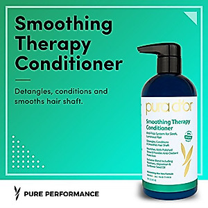 PURA D'OR Smoothing Therapy Conditioner (16oz) Anti-Frizz Straightens & Smoothes Dull, Dry, Brittle Hair, Infused with Natural Ingredients, for Men & Women