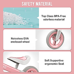 Bobike Toddler Balance Bike Toys for 1 to 3 Year Old Girls Boys Adjustable Seat and Handlebar No-Pedal Training Bike Best Gifts for Kids (Pink)