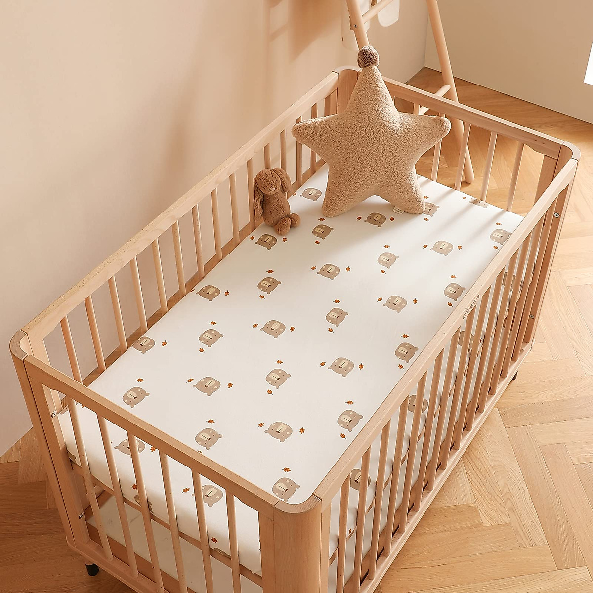 Choc chick 2 Pack Crib Sheets Bassinet Sheet Pack N Play Sheets Fitted, 100% Organic Cotton Ultra Soft, Machine Washable Stretchy Snug Breathable (Unicorn+Bear, Bassinet Sheets 32" x 16"x 3")