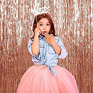 Twinkle Star 2 Pack Photo Booth Backdrop Metallic Tinsel Foil Fringe Curtains Environmental Background for Birthday Wedding Party Christmas Decorations (Rose Gold)