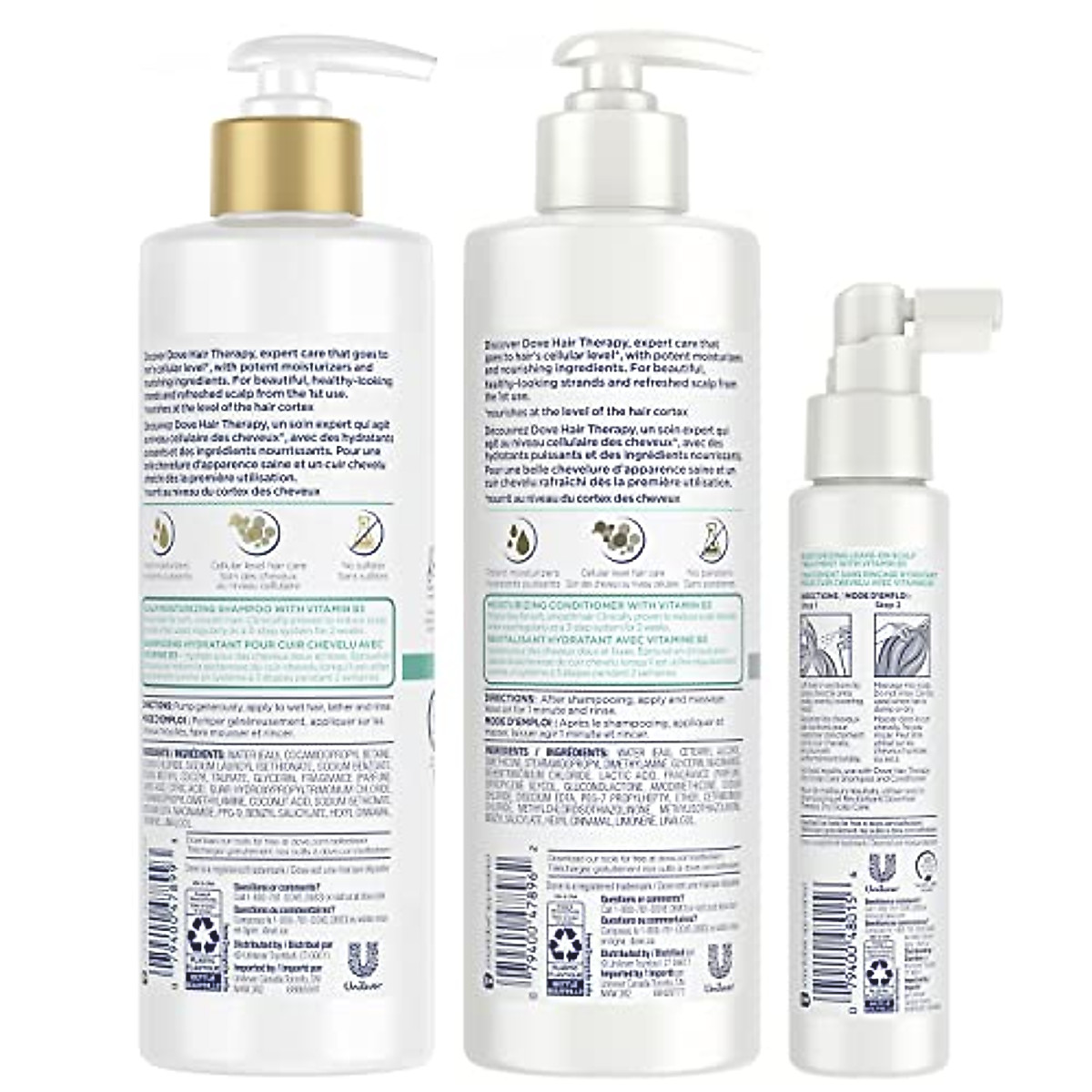 Dove Hair Therapy Regimen Hair Set Shampoo, Conditioner and Leave-On Scalp Treatment for Dry Scalp with Vitamin B3