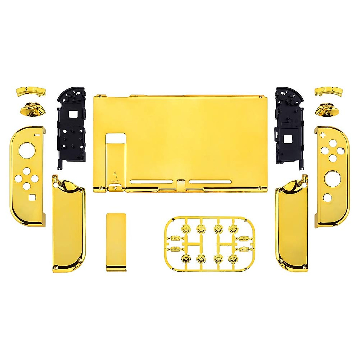eXtremeRate DIY Replacement Shell Buttons for Nintendo Switch, Back Plate for Switch Console, Housing with Full Set Buttons for Joycon Handheld Controller - Chrome Gold [No Electronics Parts]