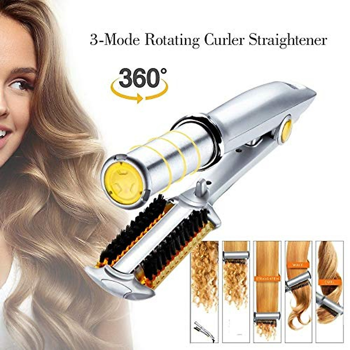 UXZDX CUJUX Professional Hair Straightening Iron Curling Iron Straightener&Curler Styler 2 in 1 Multi Hair Styling Tool Flat Iron with Brush