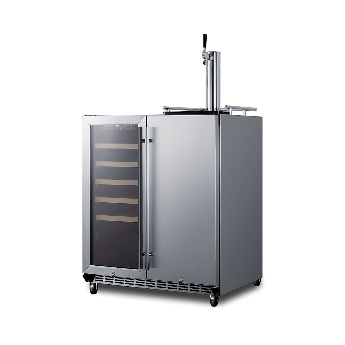 Summit Appliance SWBC3041 30" Wide Built-in Undercounter Indoor/Outdoor Combination Dual Zone Wine Cellar/Kegerator with Tapping Equipment, Digital Thermostat, Adjustable Shelving, Beer Dispenser