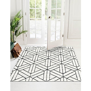 Unique Loom Matrix Trellis Collection Area Rug - Motif (7' 1" Square, White/ Gray)