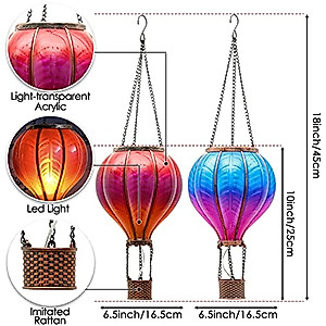 TERESA'S COLLECTIONS 2 Pack 18 Inch Hanging Solar Lantern Outdoor Garden Decor, Waterproof Hot Air Balloon Flame Effect Lantern Decorative Flickering Solar Lights for Lawn Porch Tree Yard Decorations