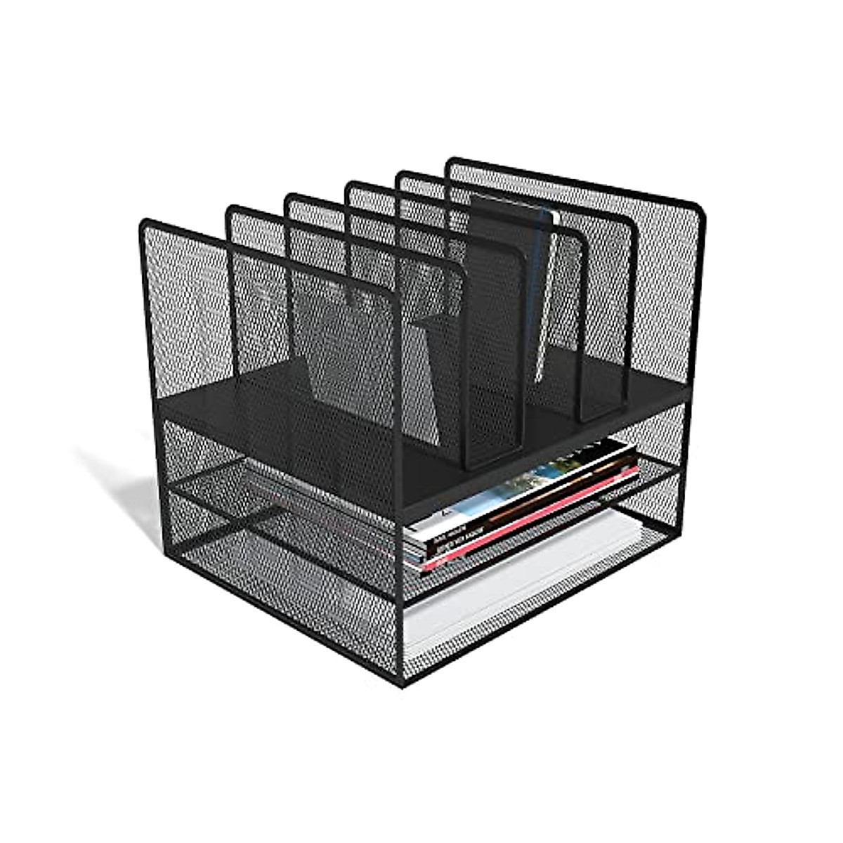 STAPLES 7 Compartment Wire Mesh File Organizer, Matte Black, 2/Case (Tr57537ct)