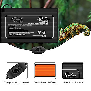 Simple Deluxe 8.5 X 18.5 Inch 24W Reptile Heat Mat Temperature Adjustable Under Tank Heater Terrarium Warmer Heating Pad for Amphibians and Reptiles Pet, Black