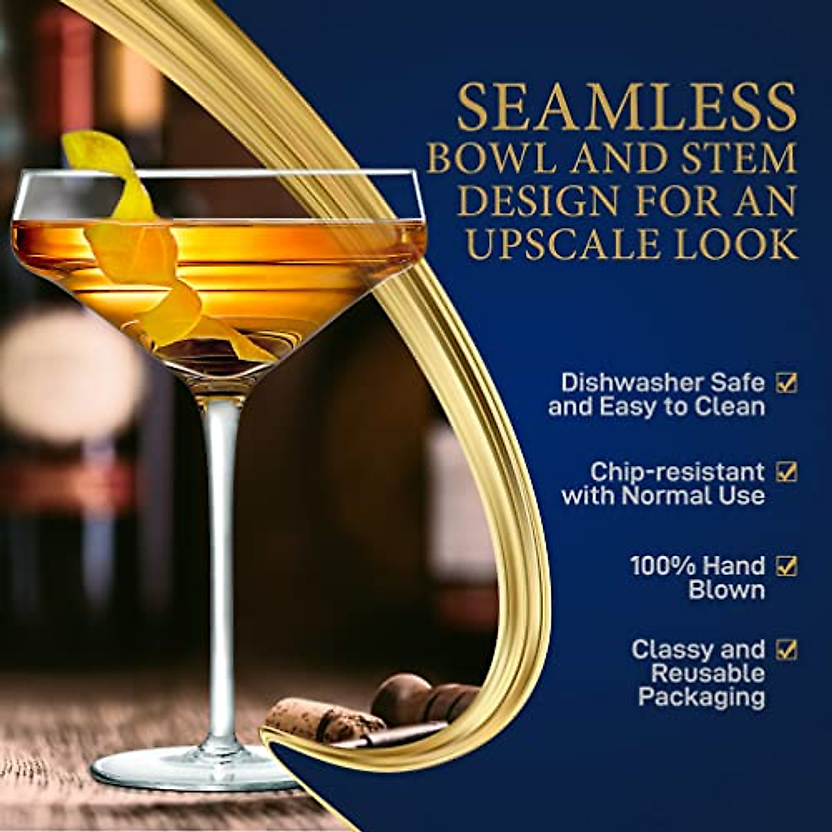 2 Sets of Crystal Martini Glass, Ultra Clear, Elegant Crystal Clear Wine Glass Pair, 100% Hand Blown, Dishwasher Safe, Great For Dinner, Parties, Wedding, And ELEGANT Occasions