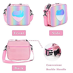 Girls Lunch Box,Insulated Rainbow Tote Bag,Lunch Bag for Kids,Rainbow Lunch Box for Girls School Picnic Travel Outdoor,Pink