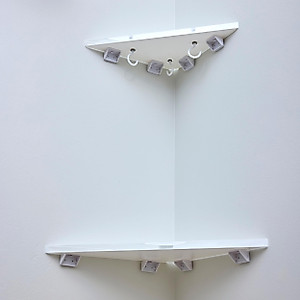 COOL CORNERS Acrylic Shelf - Clear Acrylic Shelf with J-Hooks - Floating Wall Mounted Shelf for Bedroom, Living Room, Bathroom, Kitchen, and Office - Clear/White (11.5 inch)