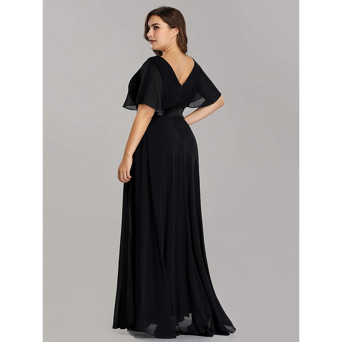 Ever-Pretty Women's Double V-Neck Chiffon Formal Dresses Plus Size Bridesmaid Dress Black 20