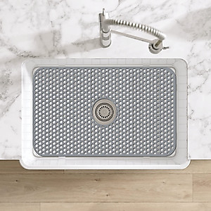 Bestjing Silicone Sink Mat, Sink Protectors for Kitchen Sink with Center Drain, 26'' x 14'' Kitchen Sink Accessory, Non-Slip Heat Resistant Sink Mats for Bottom of Farmhouse Stainless Steel Sink