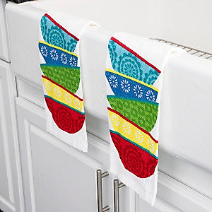 T-fal Textiles Double Sided Print Woven Cotton Kitchen Dish Towel Set, 2-pack, 16" x 26", Dish Stack Print