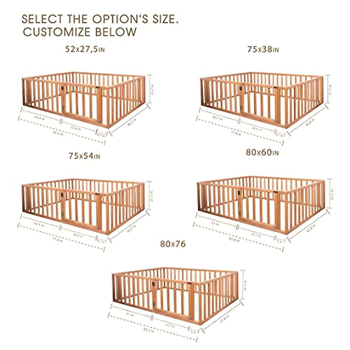 BUSYWOOD Montessori Floor Bed - Toddler Floor Bed - Play Pen - Kids Room Furniture - Wood Bed Fame - Toddler Bed with Rails - Children Play Gym - Waldorf toys (Model 6.2)