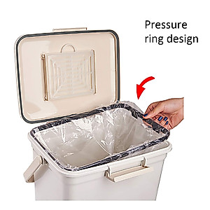 QWEASDF Portable Sealed Trash Can with Lock Cover Handles Deodorant Storage Compartment Pressure Ring Design Plastic Garbage Can for Kitchen and Household Waste Bin,Khaki