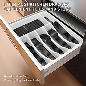 53PCS Black Silverware Set for 8 with Cutlery Drawer Organizer, Stainless Steel Flatware Set with Steak Knives, Include Spoons and Forks Set & Serving Utensils, Mirror Polished