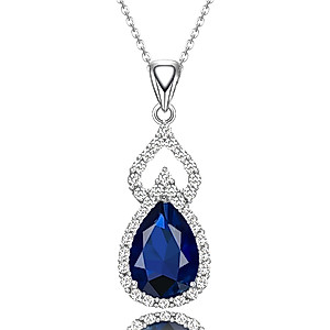 LMXXVJ Necklace Pendant for Women With Created Blue Sapphire,Silver Tone Teardrop Gem Birthstone Necklace Fashion Jewelry Valentine's Day Mother's Day Birthday Anniversary Prom Necklace Gift