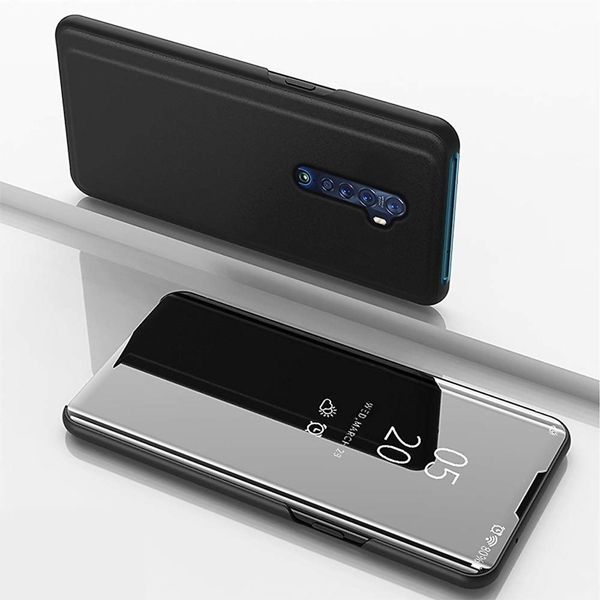 Tangyongjiao Mobile Phone case,Cell Phone Cover case for Oppo Reno2 Z / Reno2 F Plated Mirror Horizontal Flip Leather Case with Holder (Color : Black)