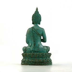 ornerx Thai Sitting Buddha Statue for Home Decor Verdigris 6.7"