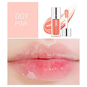 Yasovigi Hydrating Lip Oil Plumping Lip Tint Moisturizing Lip Gloss, Transparent Lip Balm Care Stick Nourishing Repairing Non-sticky, Moisture&Lighten Lip Lines (Pink)