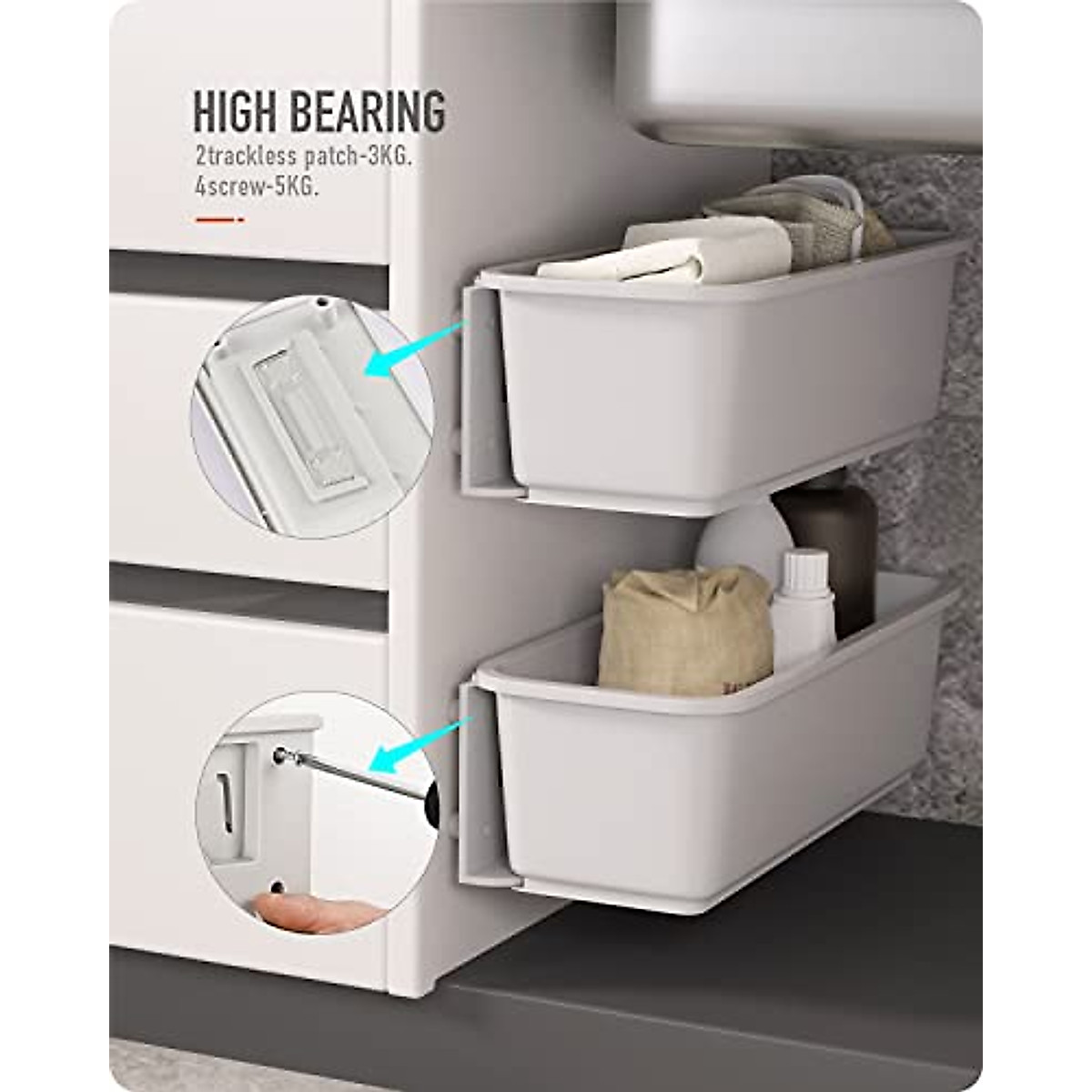 Baffect Under Sink Organizers and Storage, 2 Pack Pull Out Under Bathroom and Kitchen Cabinet Storage Drawer Organizer, Multi Purpose Sink Organizing Caddy up to 11lbs (Gray)