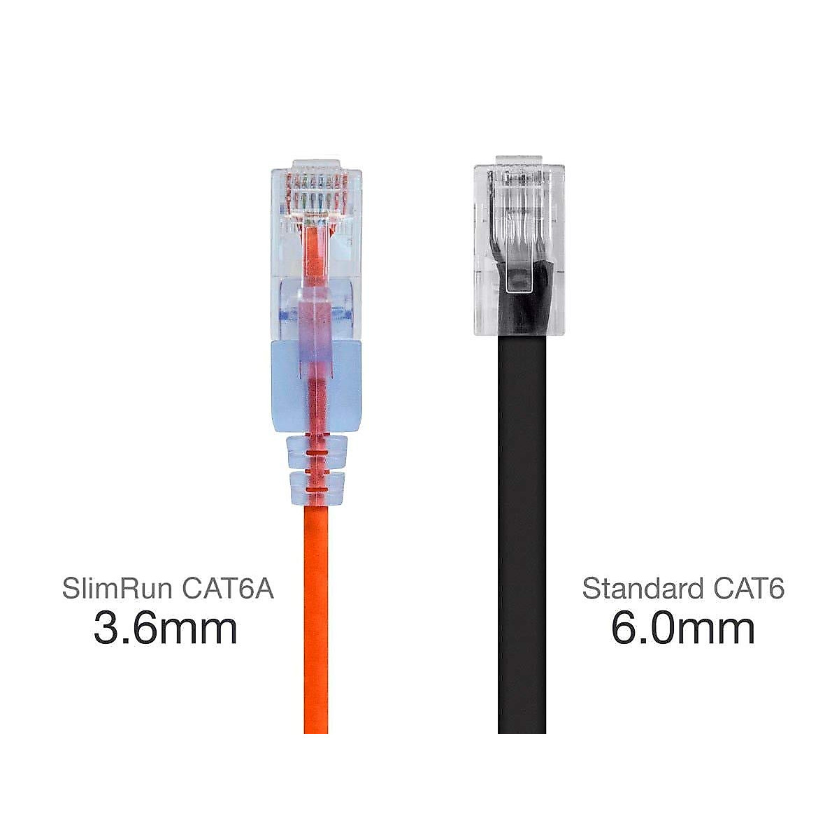 Monoprice SlimRun Cat6A Ethernet Patch Cable - Network Internet Cord - RJ45, Stranded, UTP, Pure Bare Copper Wire, 30AWG, 2 Feet, Orange, 5-Pack