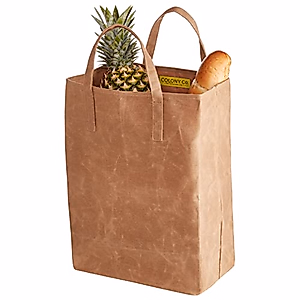 World's Strongest Grocery Bag, Handmade with Certified Organic Cotton and Hand Waxed with Beeswax, Foldable, Stiff Waxed Canvas Stands Up for Easy Filling, Plastic-Free, Reusable, GOTS, Large, Brown