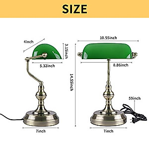 Liylan Green Glass Bankers Desk Lamp,Vintage Desk Lamp Touch Control, 3 Way Dimmable Table Lamp with USB Charging Port, Mid Century Banker's Desk Lamp for Home Office Library Antique Brass